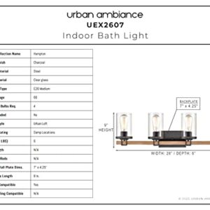 Luxury Urban Loft Bath Light, Large Size: 9''H x 28''W, with Modern Farmhouse Style Elements, Charcoal Finish, UEX2607 from The Hampton Collection by Urban Ambiance