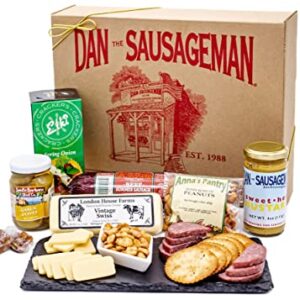 Dan the Sausageman’s Party Gift Basket Assortment Fresh Summer Sausage, Mustard and Cheese.