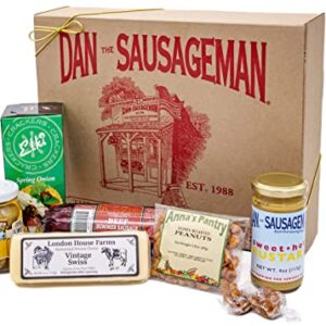 Dan the Sausageman’s Party Gift Basket Assortment Fresh Summer Sausage, Mustard and Cheese.