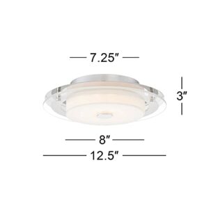 Possini Euro Design Clarival Modern Ceiling Light Flush-Mount Fixture 12 1/2" Wide Sleek Chrome Dimmable LED Clear Ring White Acrylic Diffuser for Bedroom Kitchen Living Room Hallway Dining House