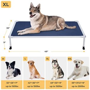 Veehoo Large Elevated Dog Bed – Chewproof Cooling Raised Dog Cots Beds, Outdoor Metal Frame Pet Training Platform with Skid-Resistant Feet, Breathable Textilene Mesh, 49 x 33 x 9 inch, Blue