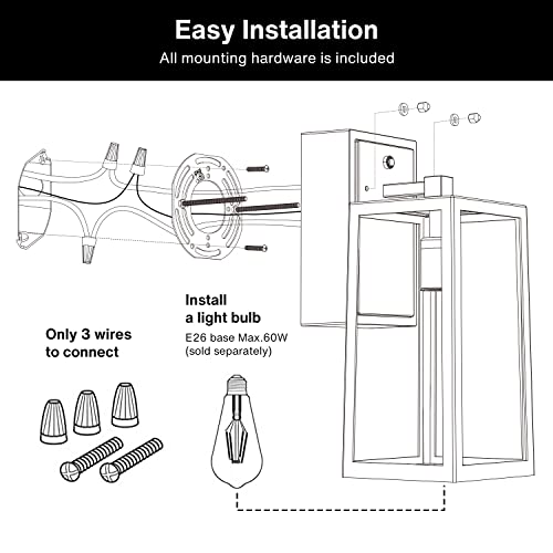 Lintem Porch Lights with GFCI Outlet, Industrial Outdoor Wall Mount Light Fixture Exterior with Rustic Wood Finish Dusk to Dawn Waterproof Wall Lantern for House Garage Doorway, Bulb Not Included