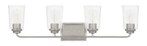 hampton bay evangeline 32.375 in. 4-light brushed nickel farmhouse bathroom vanity light with clear seeded glass shades