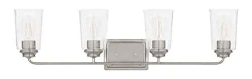 Hampton Bay Evangeline 32.375 in. 4-Light Brushed Nickel Farmhouse Bathroom Vanity Light with Clear Seeded Glass Shades