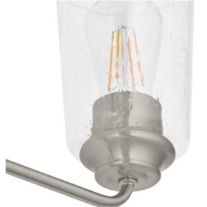 Hampton Bay Evangeline 32.375 in. 4-Light Brushed Nickel Farmhouse Bathroom Vanity Light with Clear Seeded Glass Shades