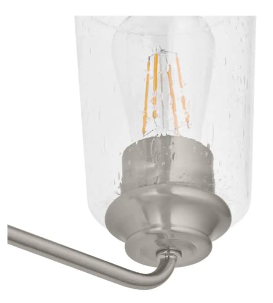 Hampton Bay Evangeline 32.375 in. 4-Light Brushed Nickel Farmhouse Bathroom Vanity Light with Clear Seeded Glass Shades