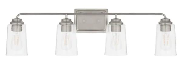 Hampton Bay Evangeline 32.375 in. 4-Light Brushed Nickel Farmhouse Bathroom Vanity Light with Clear Seeded Glass Shades