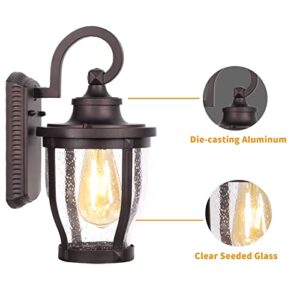 Miyole 12.5” Exterior Wall Light, Outdoor Wall Sconce Fixtures, Oil Rubbed Bronze Porch Light, Anti-Rust Wall Mount Lighting with Clear Seeded Glass for Exterior Porch Patio House Garage Farmhouse