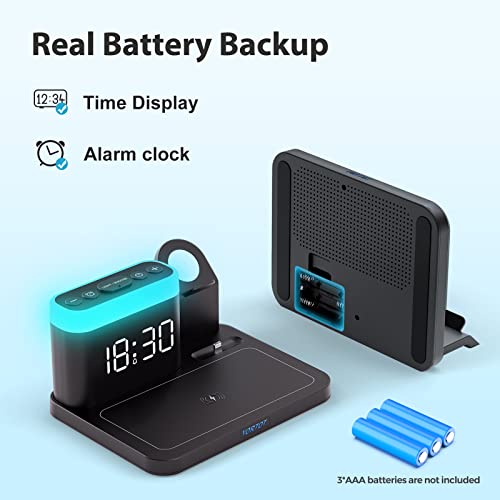 Wireless Charging Station, 5 in 1 Wireless Charger Stand with Alarm Clock, 7 Night Lights, Charging Dock for iPhone 14/13/12/11/Pro/Max/XR/XS/X/Samsung Phone, Apple Watch 8/7/6/5/SE, AirPods Pro/3/2/1