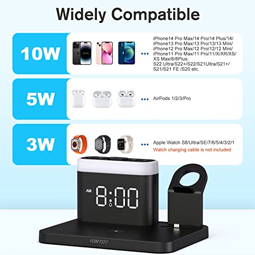 Wireless Charging Station, 5 in 1 Wireless Charger Stand with Alarm Clock, 7 Night Lights, Charging Dock for iPhone 14/13/12/11/Pro/Max/XR/XS/X/Samsung Phone, Apple Watch 8/7/6/5/SE, AirPods Pro/3/2/1