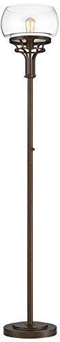 Franklin Iron Works Luz Modern Industrial Edison Bulb Floor Lamp Torchiere 72.5" Tall Oil Rubbed Bronze Clear Glass Standing Bright Lighting for Living Room Reading House Bedroom Home Office