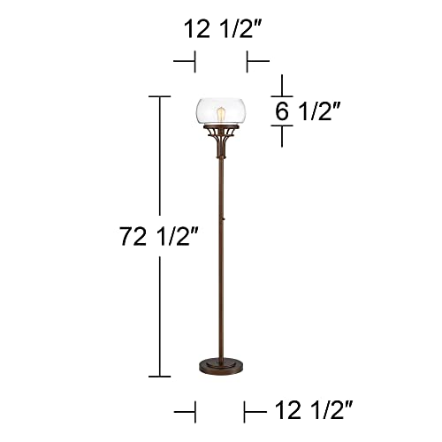 Franklin Iron Works Luz Modern Industrial Edison Bulb Floor Lamp Torchiere 72.5" Tall Oil Rubbed Bronze Clear Glass Standing Bright Lighting for Living Room Reading House Bedroom Home Office