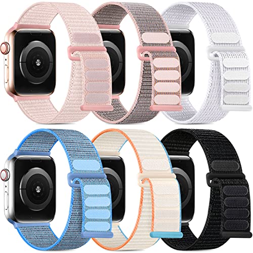 WJK Compatible with Apple Watch Bands 40mm for Women Men, Sport Nylon Solo Loop Strap Compatible with Apple Watch Band 38mm 44mm 45mm 41mm 42mm Series 8 7 6 5 4 3 2 1 SE, 6 Pack