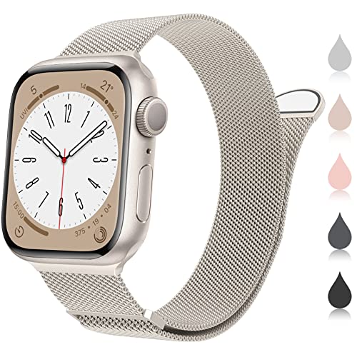 Marge Plus for Apple Watch Band Series Ultra 8 7 6 5 4 3 2 1 SE 38mm 40mm 41mm 42mm 44mm 45mm 49mm Women and Men, Stainless Steel Mesh Loop Magnetic Clasp Replacement for iWatch Bands (41mm/40mm/38mm, A--Starlight).