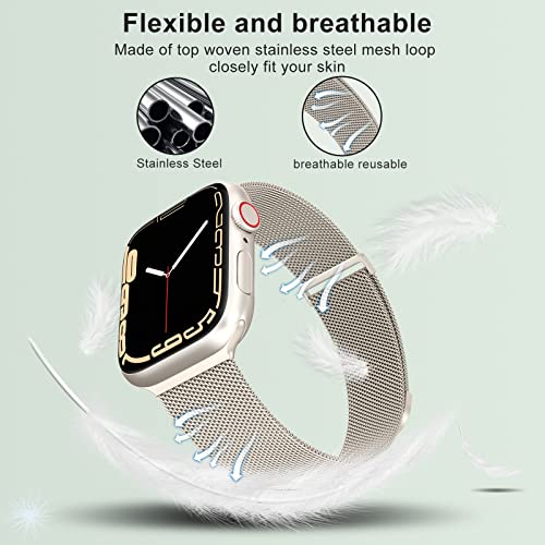 Marge Plus for Apple Watch Band Series Ultra 8 7 6 5 4 3 2 1 SE 38mm 40mm 41mm 42mm 44mm 45mm 49mm Women and Men, Stainless Steel Mesh Loop Magnetic Clasp Replacement for iWatch Bands (41mm/40mm/38mm, A--Starlight).