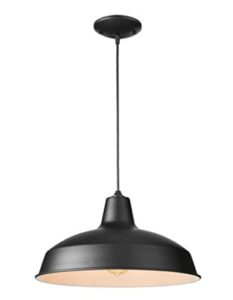 hampton bay lighting 1-light black warehouse pendant hanging light with metal shade, matte black (af-1032r/bk)