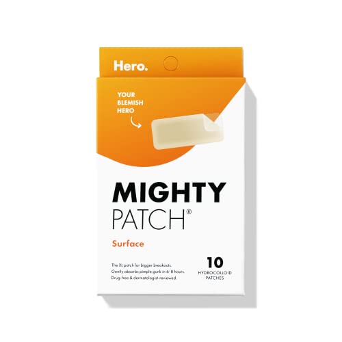 Mighty Patch Surface from Hero Cosmetics - Hydrocolloid Spot Patch for Body, Cheek, Forehead, and Chin, Vegan-friendly and Not Tested on Animals (10 Count)