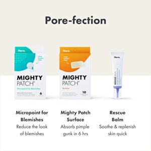 Mighty Patch Surface from Hero Cosmetics - Hydrocolloid Spot Patch for Body, Cheek, Forehead, and Chin, Vegan-friendly and Not Tested on Animals (10 Count)