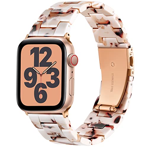 GEAK Compatible with Resin Apple Watch Bands 40mm 38mm 41mm for Women Men, Stylish Resin Bracelet with Stainless Steel Buckle for iWatch Bands 38mm Womens Series 8/7/6/5/4/3/2/1/SE/Ultra Nougat White