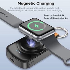 CKFN Portable Wireless Charger for Apple Watch, 1800mAh Power Bank Smart Keychain Gift with 4 LED Indicators, Magnetic iWatch Charger for Apple Watch Series 8,7,6,5,4,3,2,1,SE/Nike+/Hermes (Black)