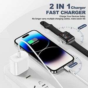 USB C Charger for Apple Watch, [Apple MFi Certified] 2-in-1 iPhone & iWatch Charger Fast Charging Cable, Smart i Watch Charger Block for Apple Watch Series 8/7/SE/6/5/4/3/2/1 & iPhone 14/13/12/11