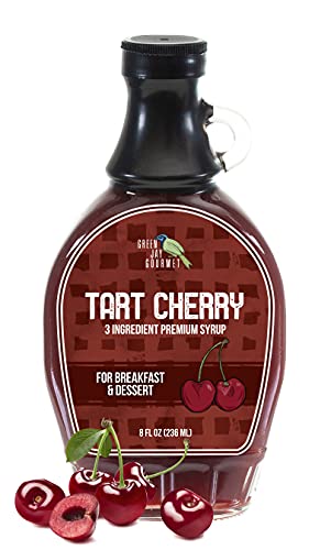 Green Jay Gourmet Tart Cherry Syrup - Premium Breakfast Syrup with Sweet Cherries, Cane Sugar & Lemon Juice - All-Natural, Non-GMO Pancake Syrup, Waffle Syrup & Dessert Syrup - 8 Ounces