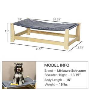 PawHut Raised Pet Bed Wooden Frame Dog Cot with Washable Cushion for Small Medium Sized Dogs Indoor Outdoor, 35.5" x 20" x 11"