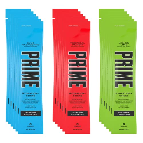 Prime Hydration Drink Mix Variety pack - Blueberry, Lemon Lime, Tropical Punch - Packaging By Obanic (18 On The Go Sticks)