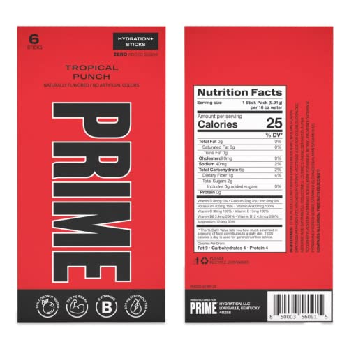 Prime Hydration Drink Mix Variety pack - Blueberry, Lemon Lime, Tropical Punch - Packaging By Obanic (18 On The Go Sticks)