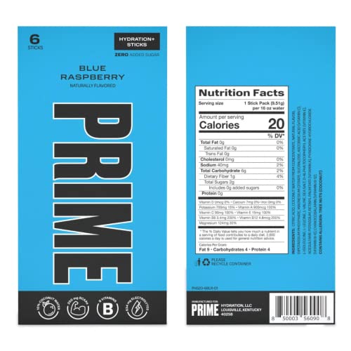 Prime Hydration Drink Mix Variety pack - Blueberry, Lemon Lime, Tropical Punch - Packaging By Obanic (18 On The Go Sticks)