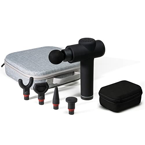 Sharper Image Powerboost Percussion Muscle Massage Gun Deep Tissue - Professional Handheld Massager Gun - 5 Attachments & Carrying Case, Whisper Quiet Operation, 3 Speeds, Full Body Recovery & Relief