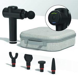 Sharper Image Powerboost Percussion Muscle Massage Gun Deep Tissue - Professional Handheld Massager Gun - 5 Attachments & Carrying Case, Whisper Quiet Operation, 3 Speeds, Full Body Recovery & Relief