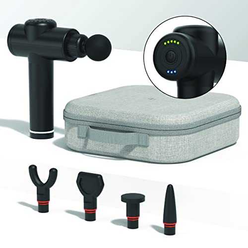 Sharper Image Powerboost Percussion Muscle Massage Gun Deep Tissue - Professional Handheld Massager Gun - 5 Attachments & Carrying Case, Whisper Quiet Operation, 3 Speeds, Full Body Recovery & Relief