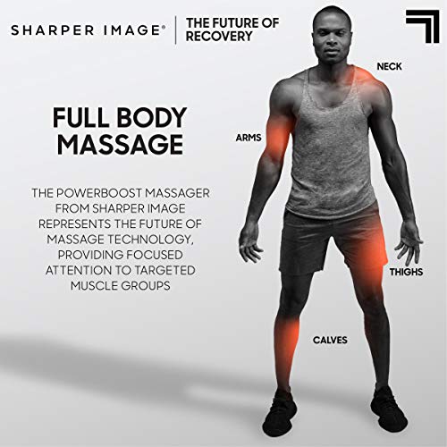 Sharper Image Powerboost Percussion Muscle Massage Gun Deep Tissue - Professional Handheld Massager Gun - 5 Attachments & Carrying Case, Whisper Quiet Operation, 3 Speeds, Full Body Recovery & Relief