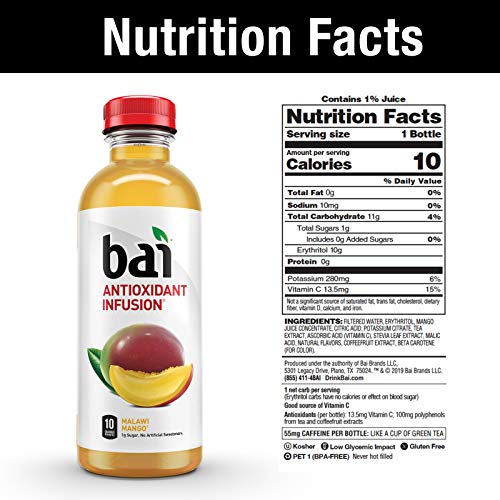 Bai Flavored Water, Rainforest Variety Pack, Antioxidant Infused Drinks, 18 Fluid Ounce Bottles, 12 Count, 3 Each of Brasilia Blueberry, Costa Rica Clementine, Malawi Mango, Sumatra Dragonfruit