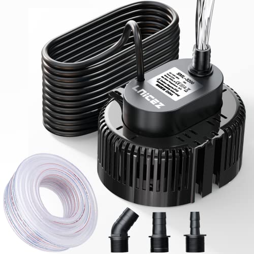 850GPH Ultra-quiet Water Pump, 75W Small Submersible Water Pump, Pool Cover Pump, Sump Pump for Pool Drainage With 16ft Drainage Hose, Upgraded 25ft Thicker Power Cable and 3 Detachable Adapters