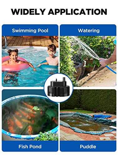 850GPH Ultra-quiet Water Pump, 75W Small Submersible Water Pump, Pool Cover Pump, Sump Pump for Pool Drainage With 16ft Drainage Hose, Upgraded 25ft Thicker Power Cable and 3 Detachable Adapters