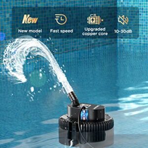 850GPH Ultra-quiet Water Pump, 75W Small Submersible Water Pump, Pool Cover Pump, Sump Pump for Pool Drainage With 16ft Drainage Hose, Upgraded 25ft Thicker Power Cable and 3 Detachable Adapters