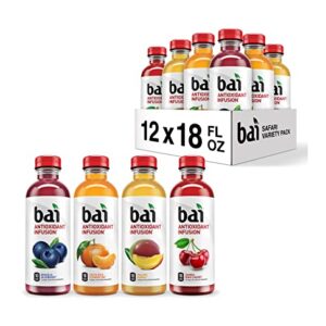 Bai Flavored Water, Safari Variety Pack, Antioxidant Infused Drinks, 18 Fluid Ounce Bottles, 12 Count, 3 Each of Brasilia Blueberry, Costa Rica Clementine, Malawi Mango, Zambia Bing Cherry,18 Fl Oz (Pack of 12)