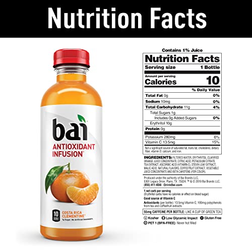 Bai Flavored Water, Safari Variety Pack, Antioxidant Infused Drinks, 18 Fluid Ounce Bottles, 12 Count, 3 Each of Brasilia Blueberry, Costa Rica Clementine, Malawi Mango, Zambia Bing Cherry,18 Fl Oz (Pack of 12)