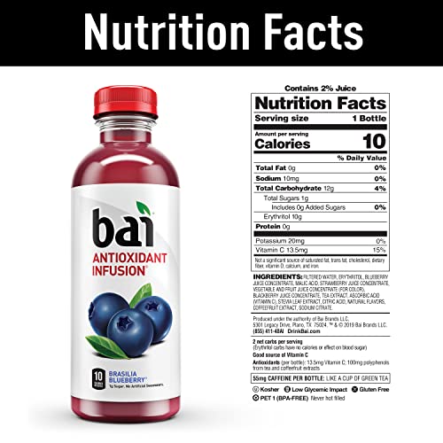 Bai Flavored Water, Safari Variety Pack, Antioxidant Infused Drinks, 18 Fluid Ounce Bottles, 12 Count, 3 Each of Brasilia Blueberry, Costa Rica Clementine, Malawi Mango, Zambia Bing Cherry,18 Fl Oz (Pack of 12)