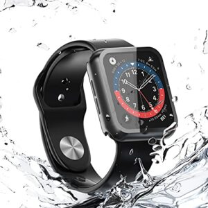 Misxi 2 Pack Waterproof Black Hard Case with Tempered Glass Compatible with Apple Watch Series 6 SE Series 5 Series 4 44mm, Ultra-Thin Durable Protective Cover for iWatch Screen Protector