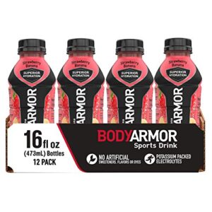 BODYARMOR Sports Drink Sports Beverage, Strawberry Banana, Natural Flavors With Vitamins, Potassium-Packed Electrolytes, Perfect For Athletes, 16 Fl Oz (Pack of 12)