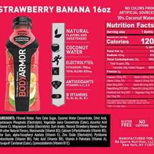 BODYARMOR Sports Drink Sports Beverage, Strawberry Banana, Natural Flavors With Vitamins, Potassium-Packed Electrolytes, Perfect For Athletes, 16 Fl Oz (Pack of 12)