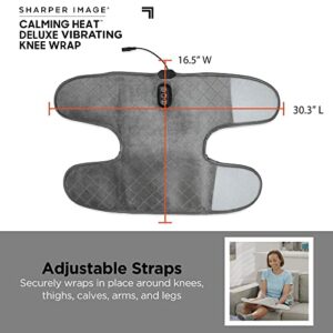 Calming Heat Knee Wrap by Sharper Image Personal Electric Knee Heating Pad Wrap with Vibrations, 2 Heat & 5 Massage Settings for 10 Relaxing Combinations, Soft to Touch Plush Fabric