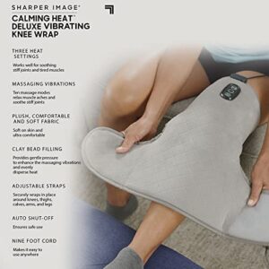 Calming Heat Knee Wrap by Sharper Image Personal Electric Knee Heating Pad Wrap with Vibrations, 2 Heat & 5 Massage Settings for 10 Relaxing Combinations, Soft to Touch Plush Fabric