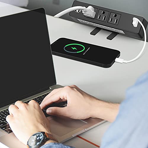 Desktop Clamp Power Strip with USB, Surge Protector Power Charging Station Outlet with 3 Plugs 3 USB A 1 USB C PD 18W Fast Charging Outlets, Desk Mount Multi-Outlets for Home Office Garage Workshop