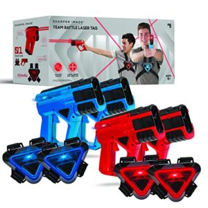 sharper image four-player battle electronic tag gun blaster & vest armor set of 4, safe for kids and adults, indoor & outdoor battle games, multiplayer team mode