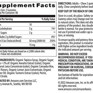 Amazon Brand - Solimo Vitamin D3 2000 IU, 160 Gummies (2 per Serving), Orange, Lemon & Strawberry