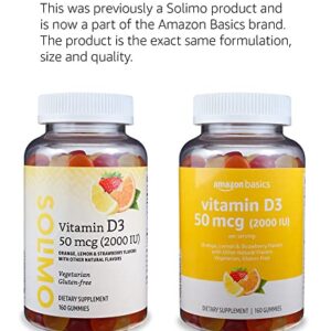 Amazon Brand - Solimo Vitamin D3 2000 IU, 160 Gummies (2 per Serving), Orange, Lemon & Strawberry